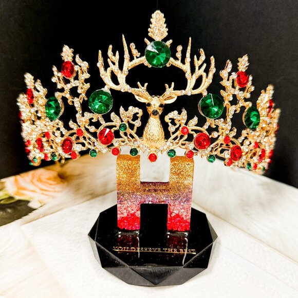 Handmade | Accessories | Christmas Gold Crown Reindeer Crystal Tiara ...